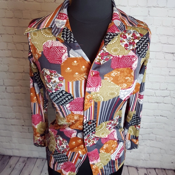 Vintage | Tops | Vintage 7s Bright Funky Top Nylon Stretchy | Poshmark